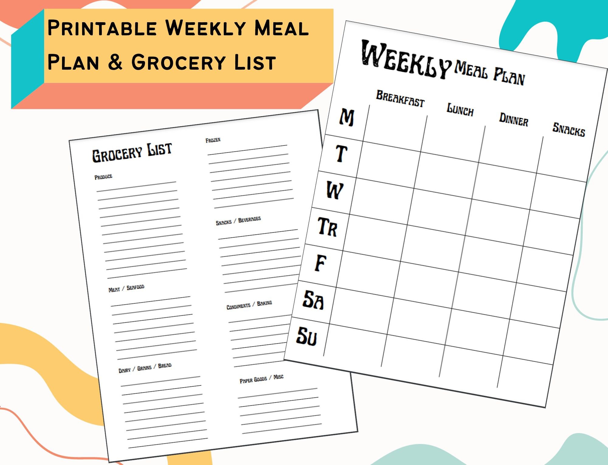 Weekly Meal Plan and Grocery List - Minimal - Printable - Etsy