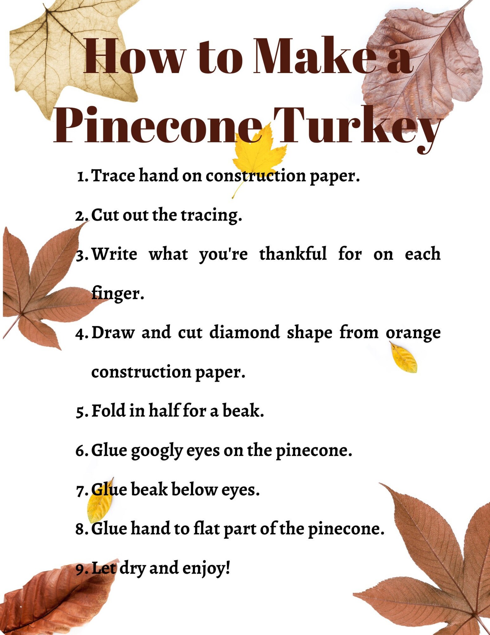 How to Make a Pinecone Turkey Party Activity - Etsy