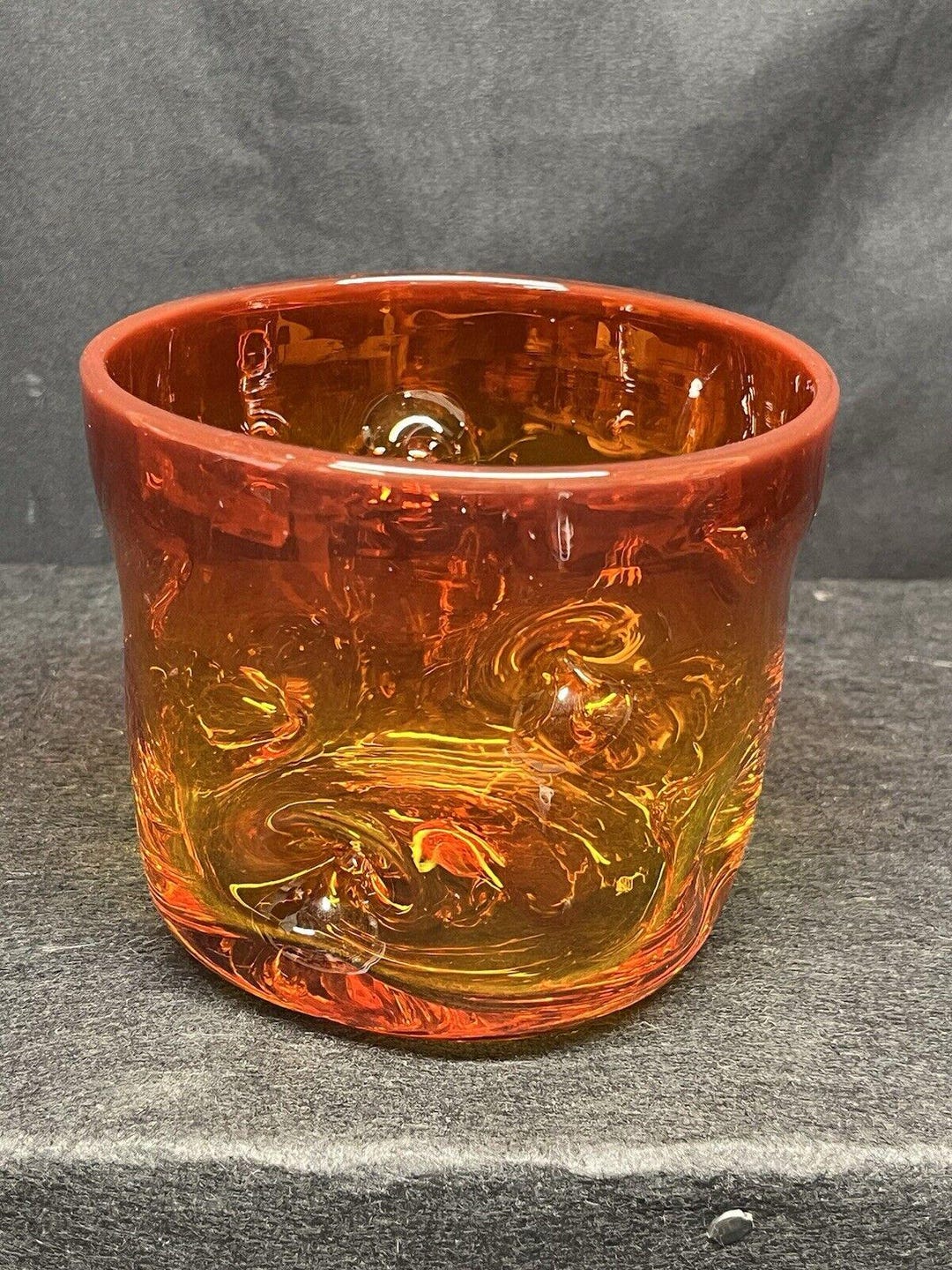 A Vintage Blenko Amberina Dimpled Glass 4” Bowl Pre Owned USA Made ...