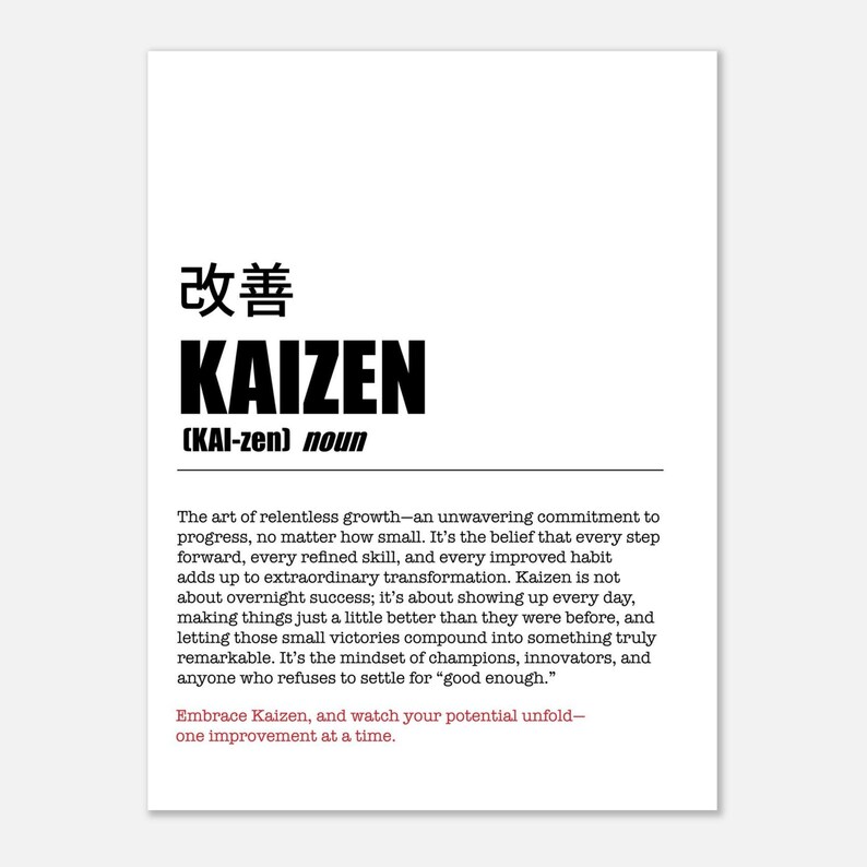 Kaizen Definition Wall Art | Japanese Philosophy Motivational Quote ...
