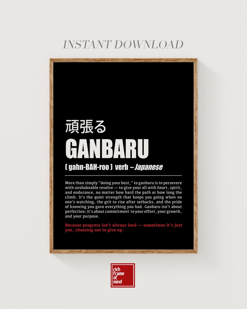 Ganbaru Japanese Definition Poster | Printable Download Wall Art ...