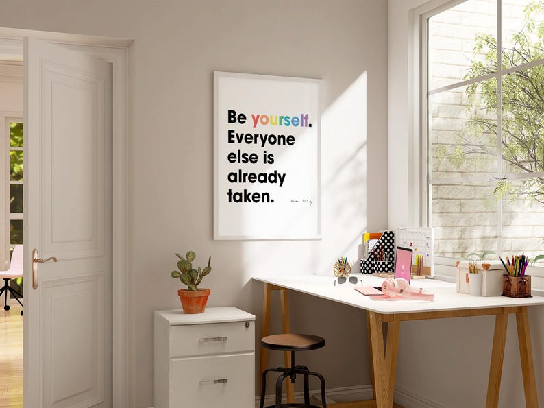 Be Yourself Quote Poster | Oscar Wilde Rainbow Typography Print ...