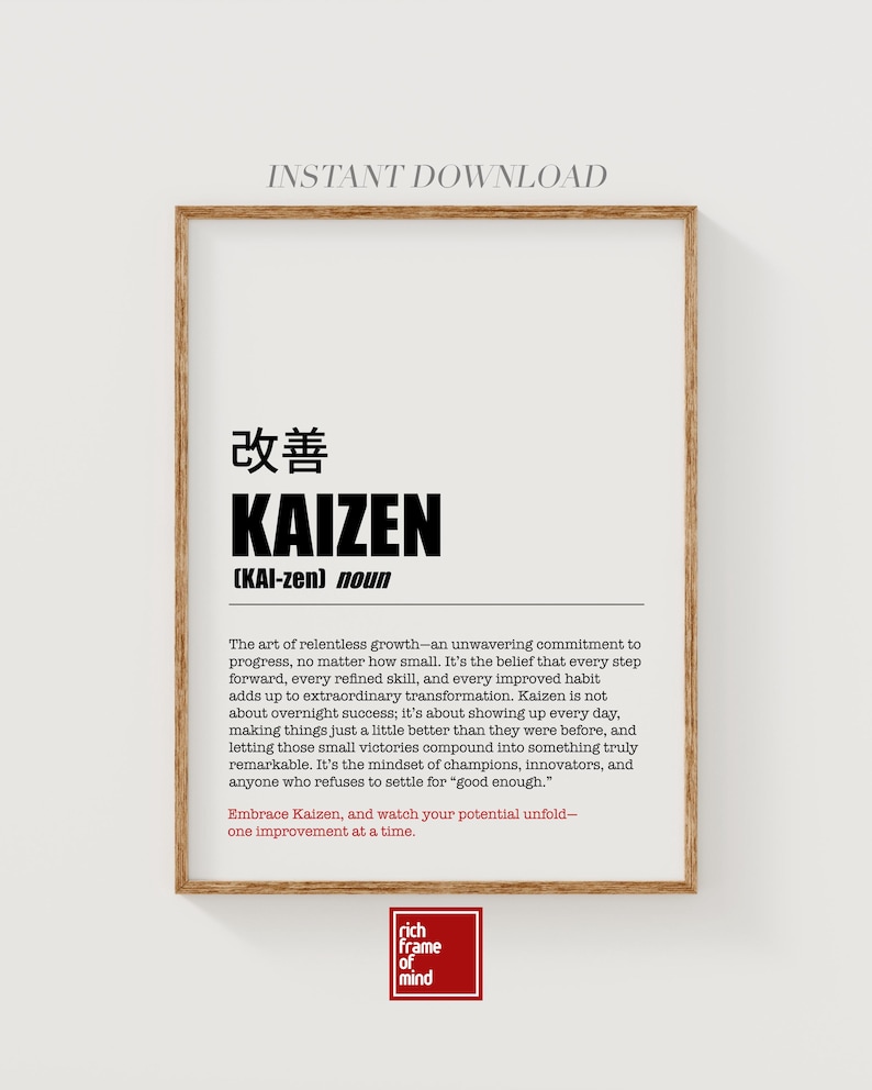 Kaizen Definition Printable Wall Art | Japanese Philosophy Motivational ...