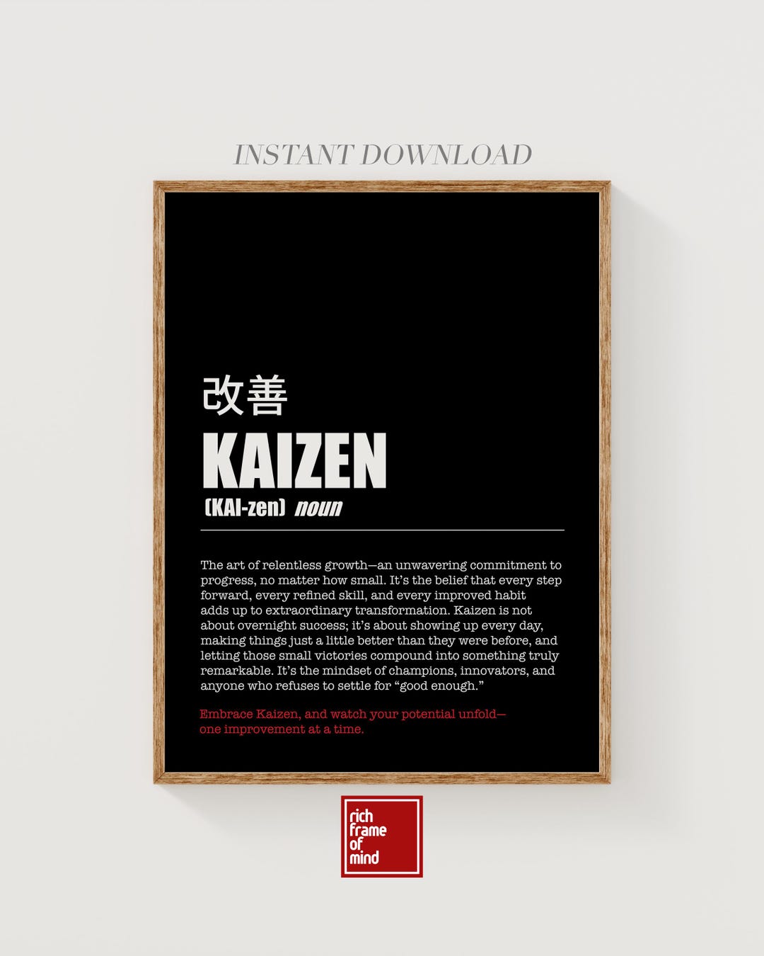 Kaizen Definition Printable Wall Art | Japanese Philosophy Motivational ...