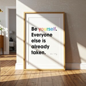 Be Yourself Quote Poster | Oscar Wilde Rainbow Typography Print ...