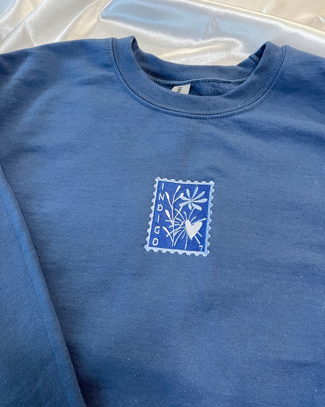 Indigo- Embroidered Sweatshirt - Etsy