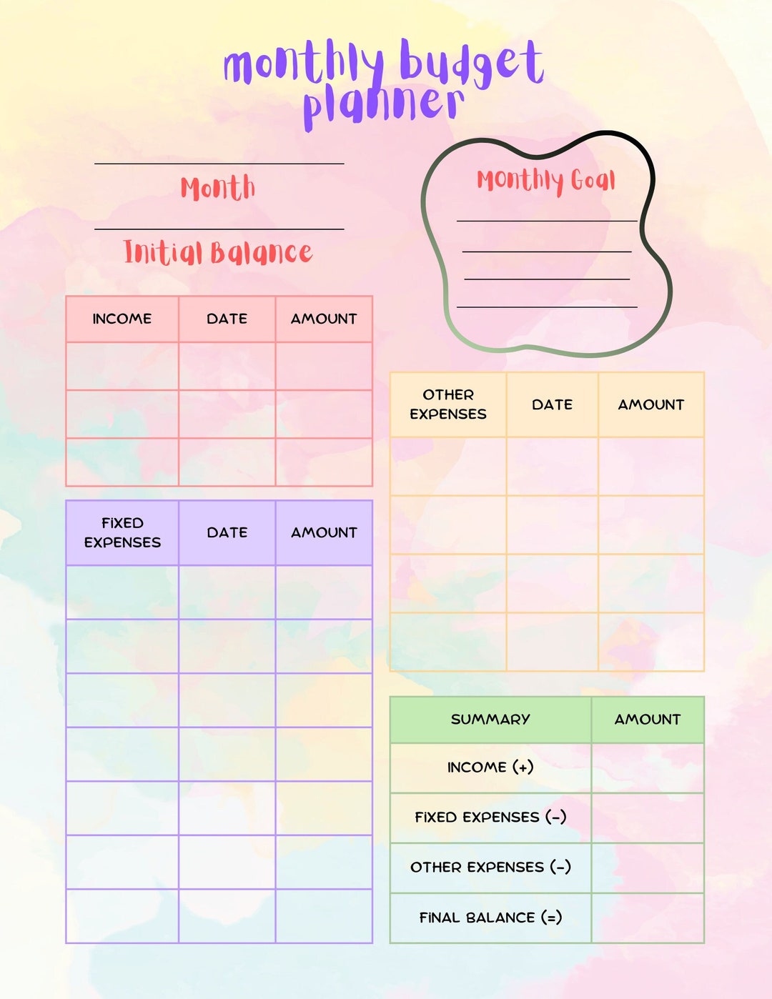 Printable Monthly Budget Planner, Instant Download, Budget Planner ...