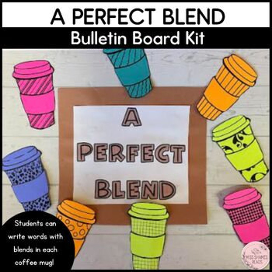 Perfect Blend Bulletin Board Coffee Cups B&W practice Writing WORDS ...