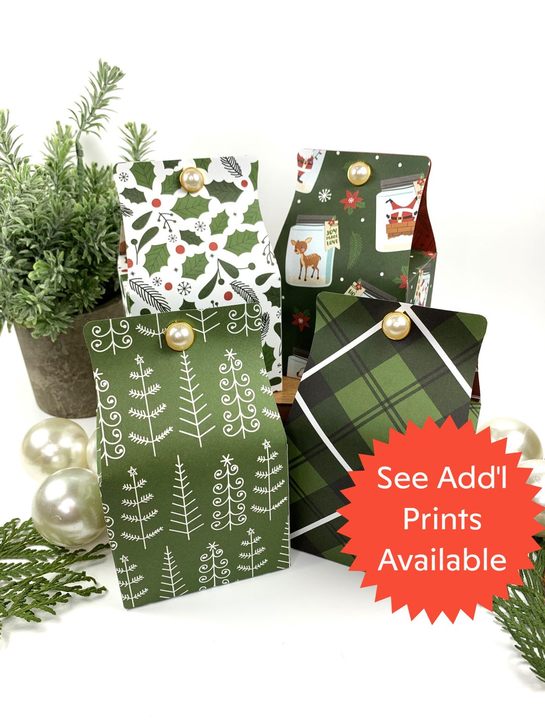 Handmade Christmas Favor Box: Green Modern Trees, Tartan Plaid & Holly ...