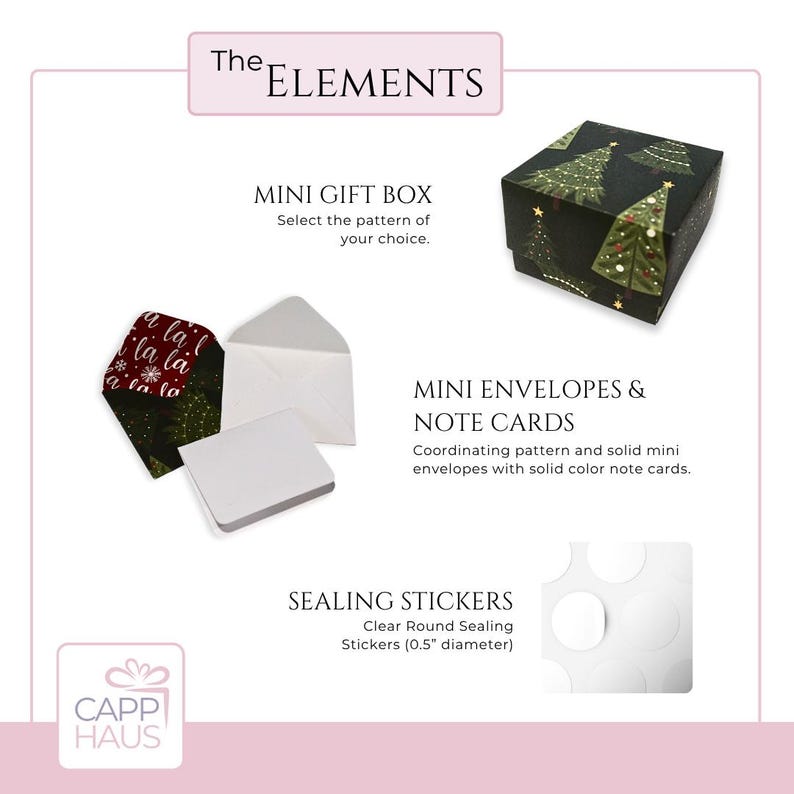 Christmas Mini Gift Box, Envelopes & Note Cards Set, Holiday Prints ...