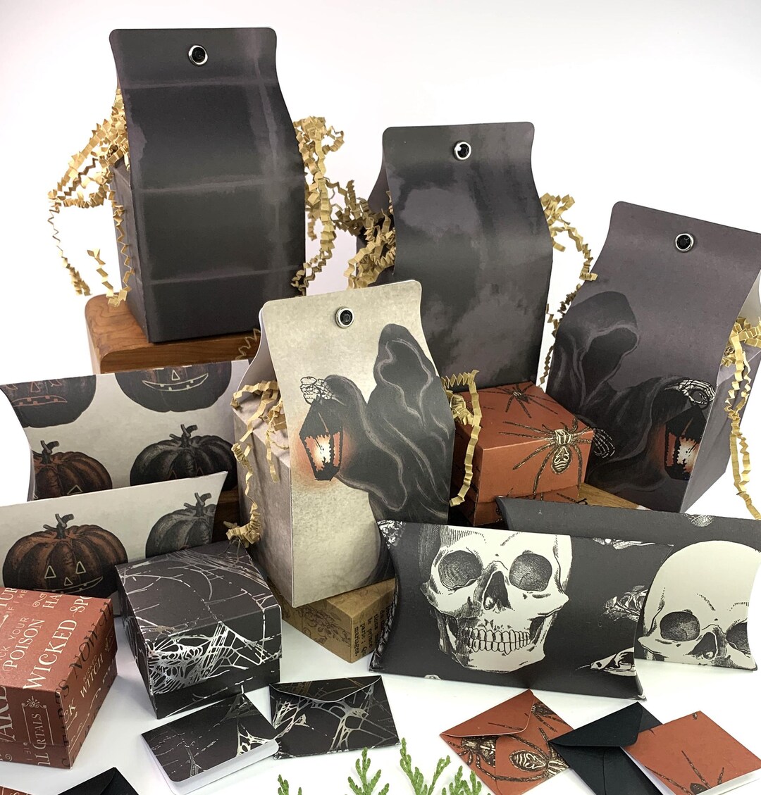 Gothic Halloween Favor Boxes Pumpkin Skull Pillow Boxes Skeleton Gift ...