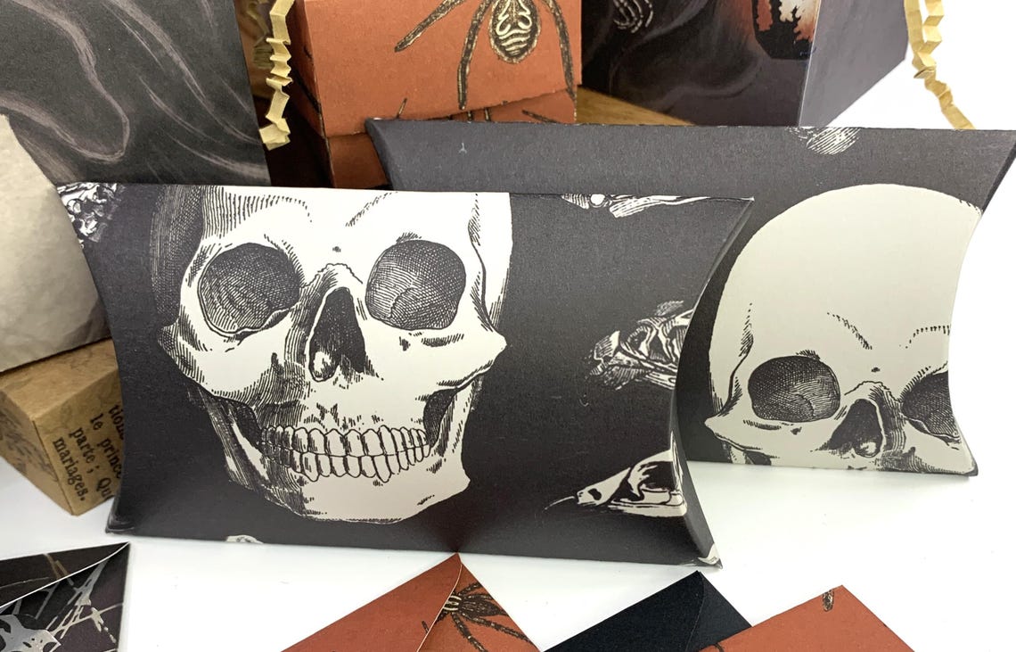 Gothic Halloween Favor Boxes Pumpkin Skull Pillow Boxes Skeleton Gift ...