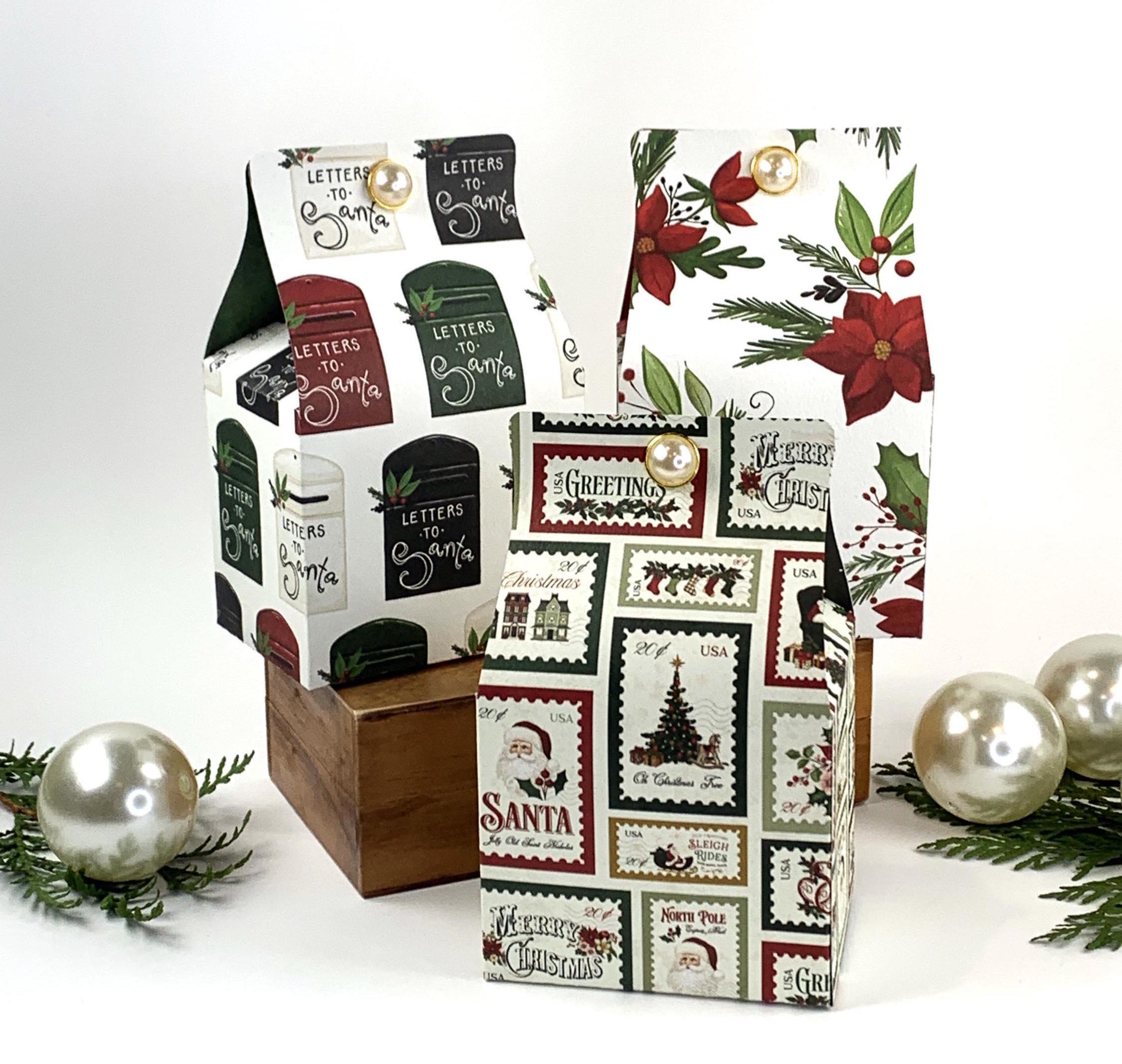 Handmade Christmas Favor Box: Green Modern Trees, Tartan Plaid & Holly ...