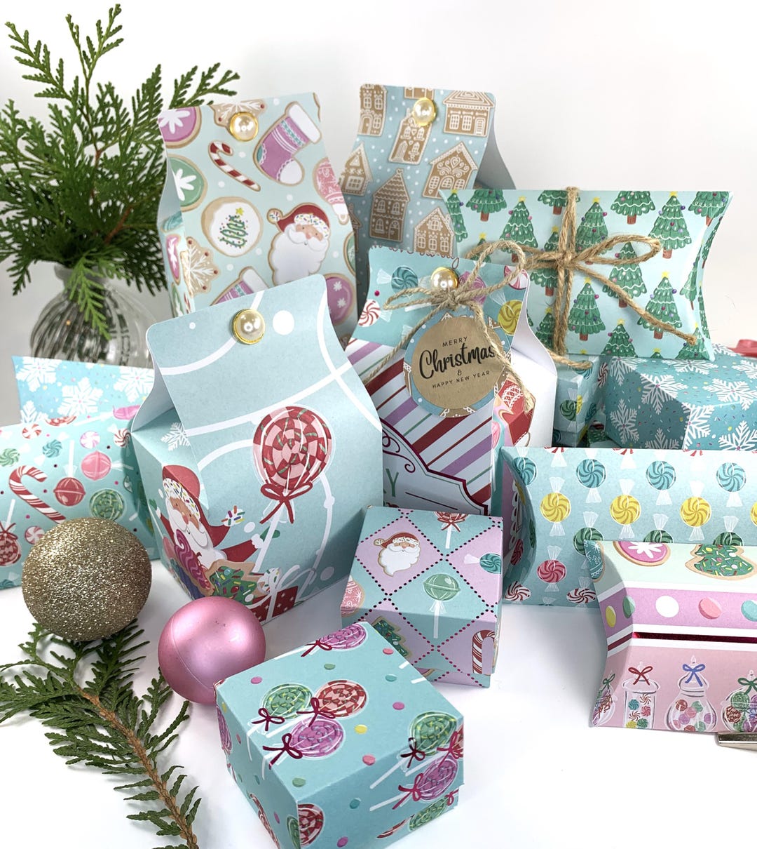 Teal Blue Christmas Favor Boxes: Whimsical Holiday Party Stocking ...