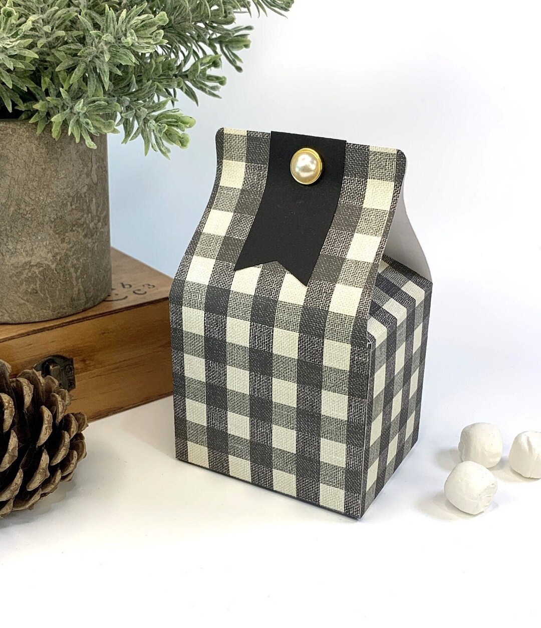 Buffalo Plaid Favor Box: Rustic Farmhouse Gift Box With Faux Pearl Brad ...