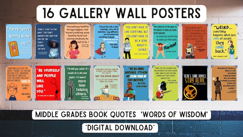 Middle Grade Book Quotes and Characters Digital Posters- Perfect for ...
