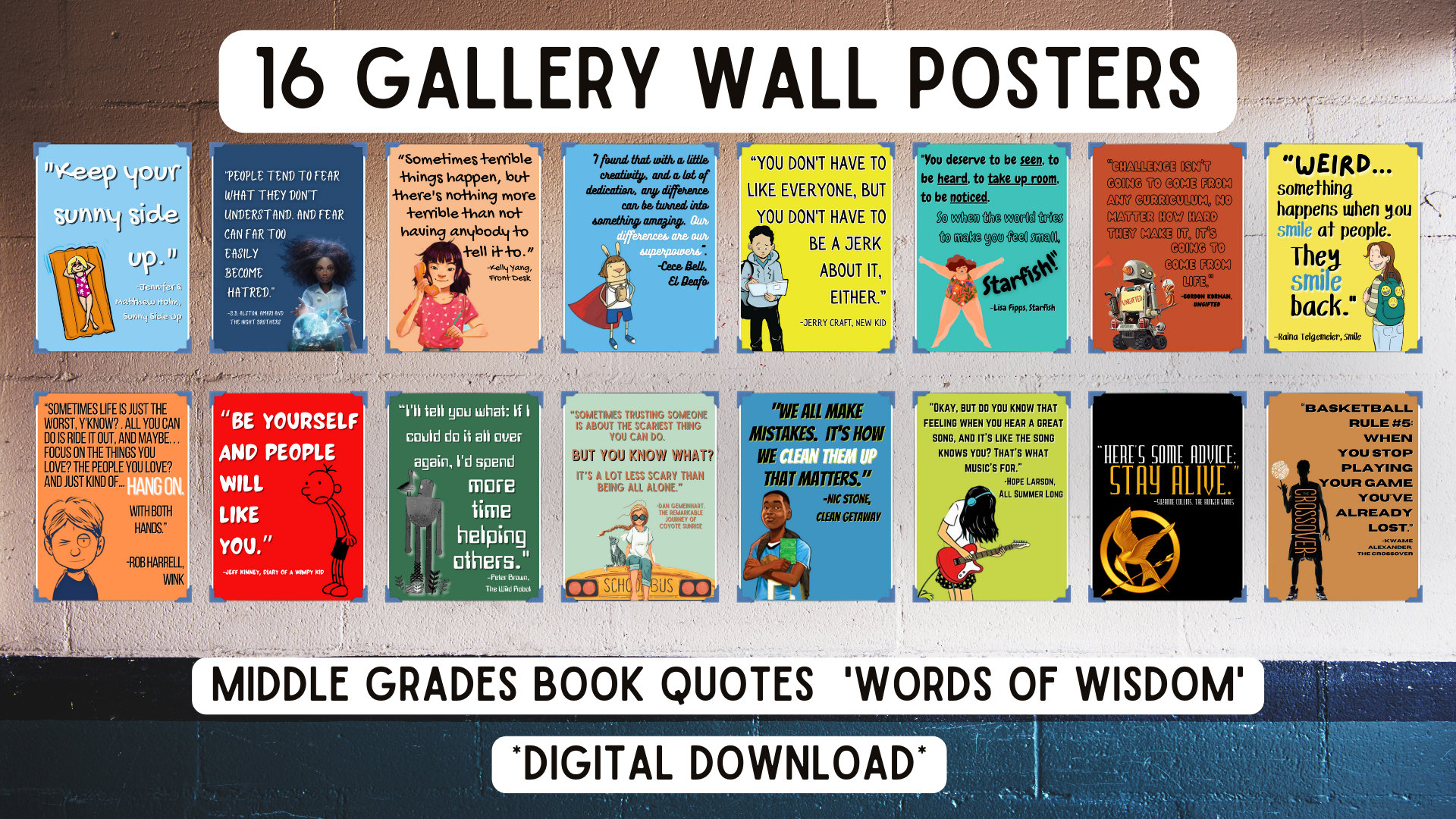 Middle Grade Book Quotes and Characters Digital Posters Perfect for ...