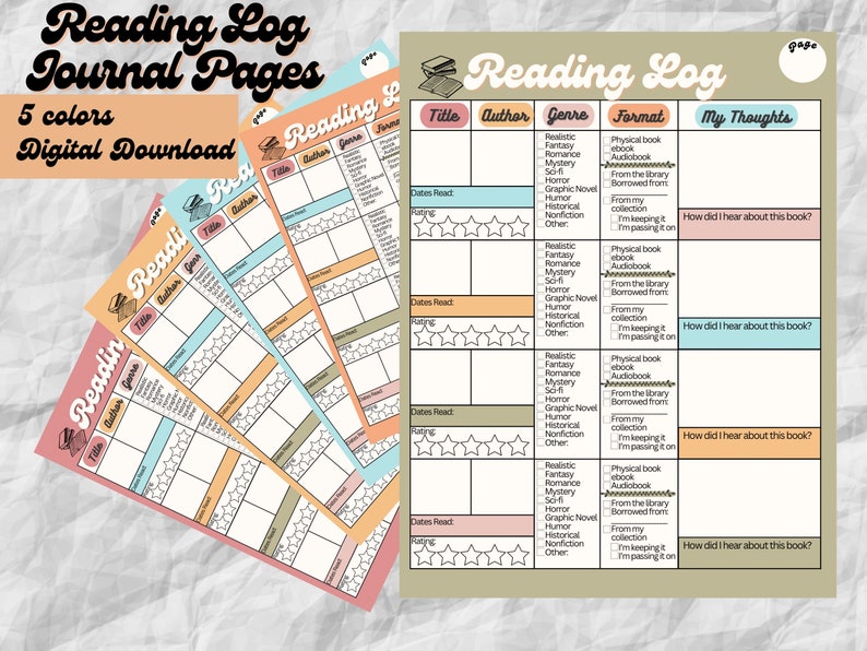 Reading Log Pages digital Download Great for Personal Use - Etsy