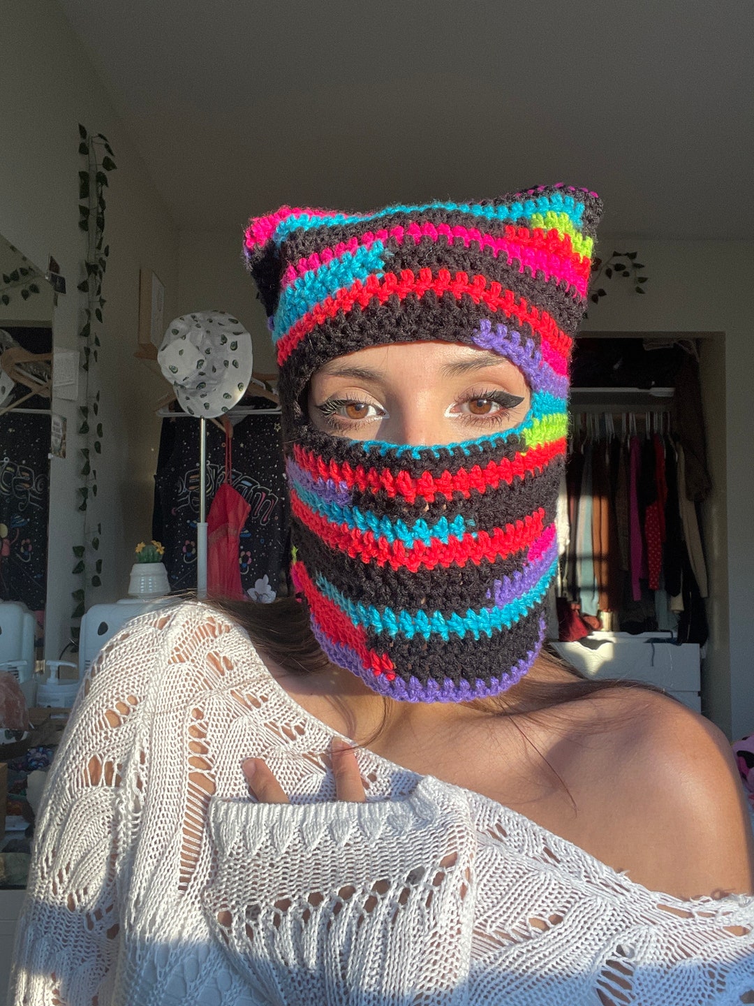 Crochet Cat Balaclava in Neon Lights - Etsy