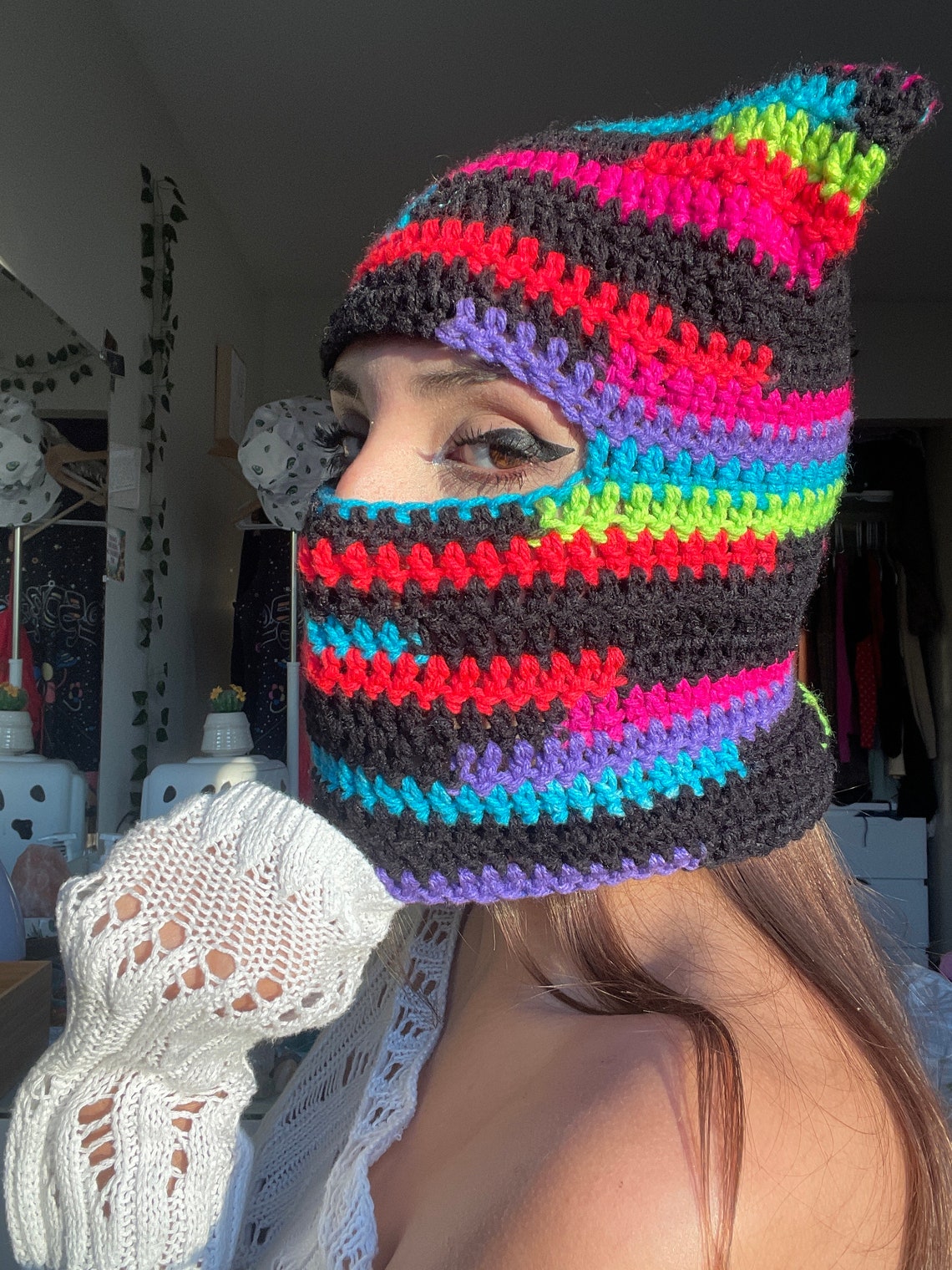 Crochet Cat Balaclava in Neon Lights - Etsy