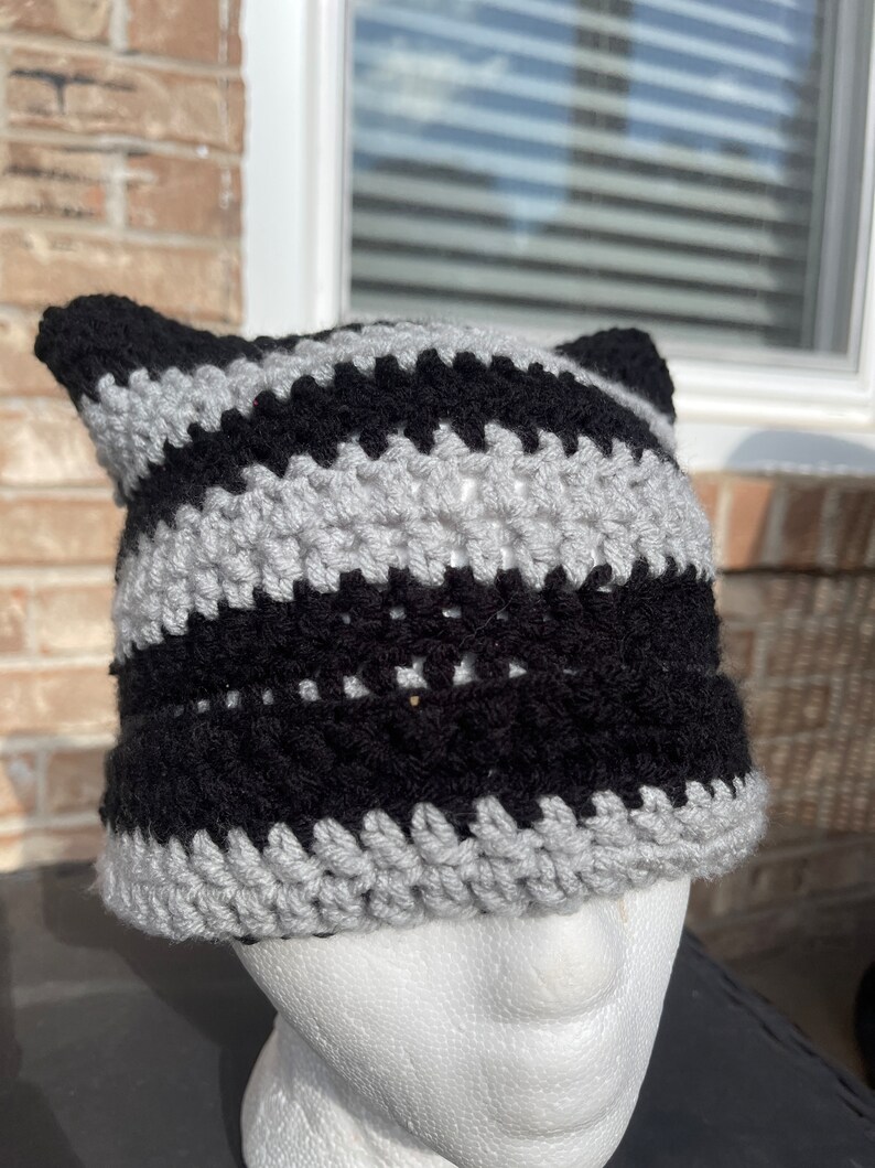 Striped Crochet Cat Ear Hat/festival/rave/handmade - Etsy