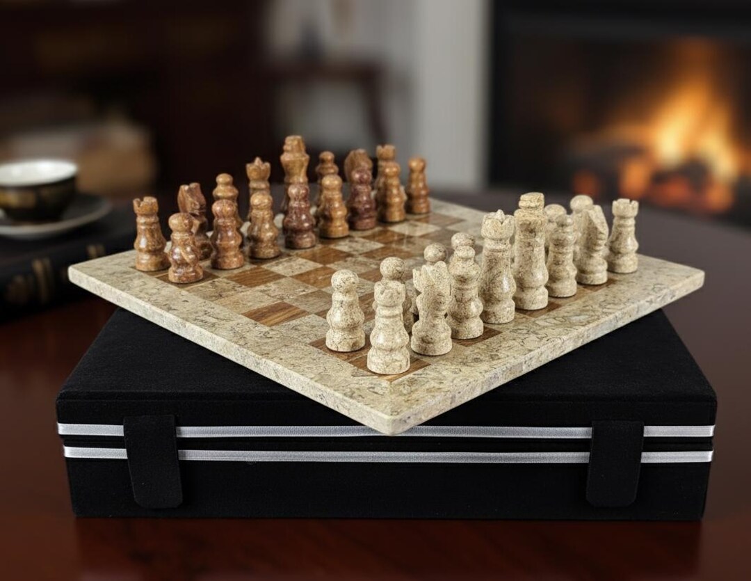 Handmade Marble Chess Set Brown Chess Board & Pieces Luxury Stone Chess ...