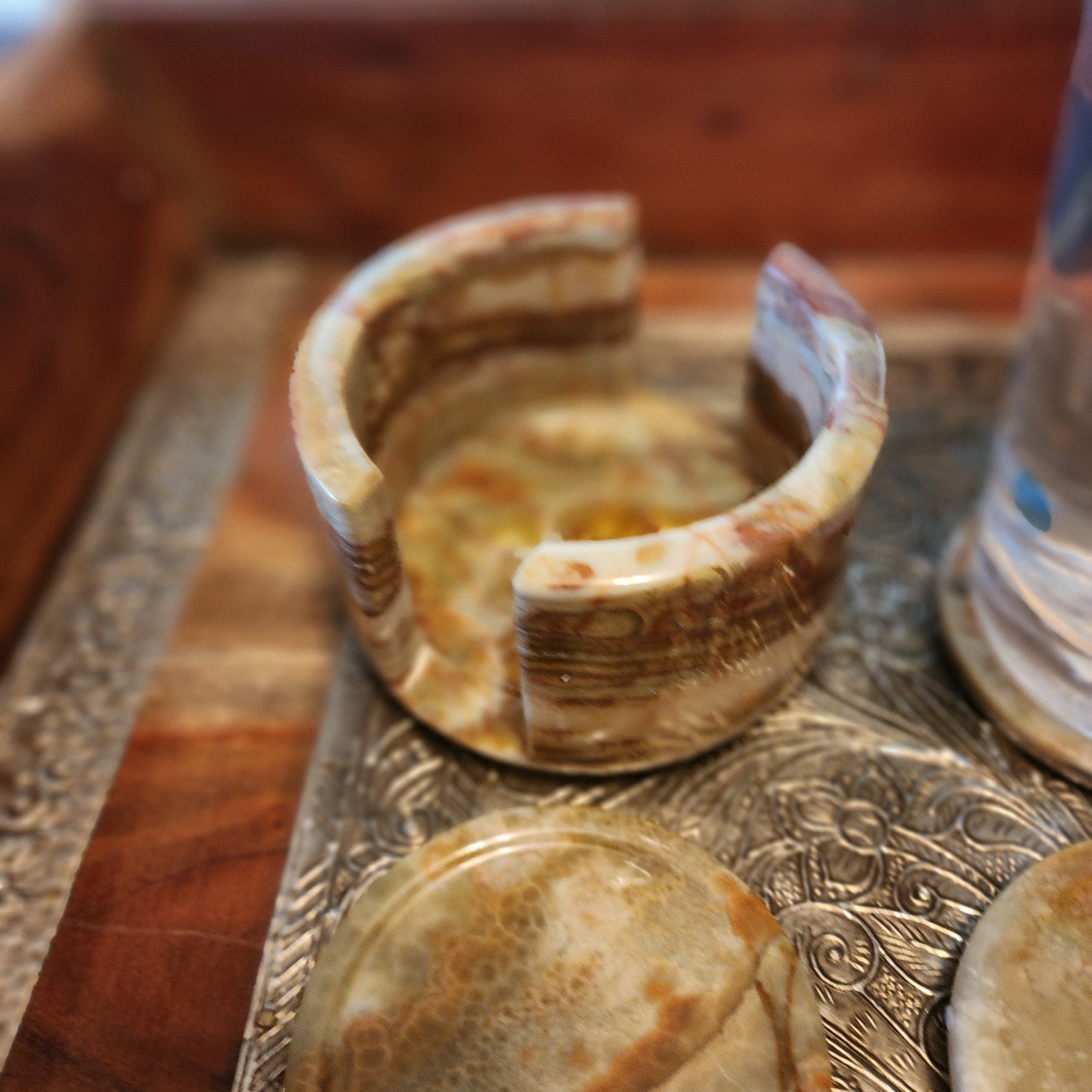 Marble Coasters 6 Piece Set With Holder Padded Bottom Round and Elegant ...