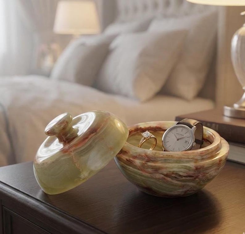Green Onyx Salt Cellar With Lid | Marble Salt Pig & Spice Pinch Bowl ...