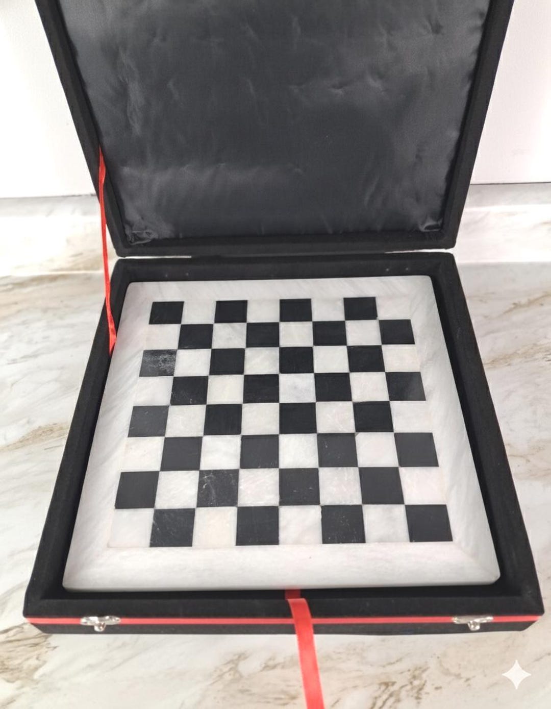 Marble Chess Board With Storage Box, Black and White 12 In. Stone Chess ...