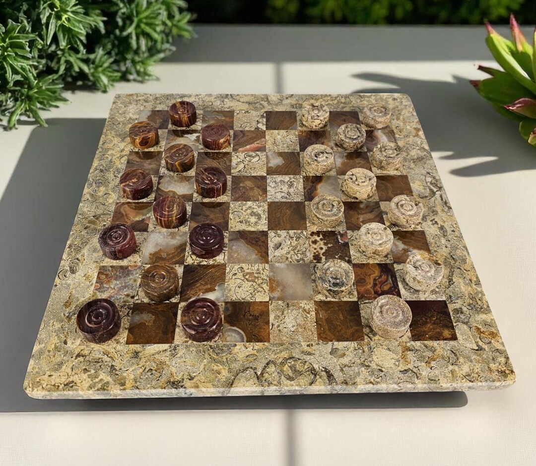 Handmade Marble Checkers Set: 12-inch Stone Board Game - Etsy