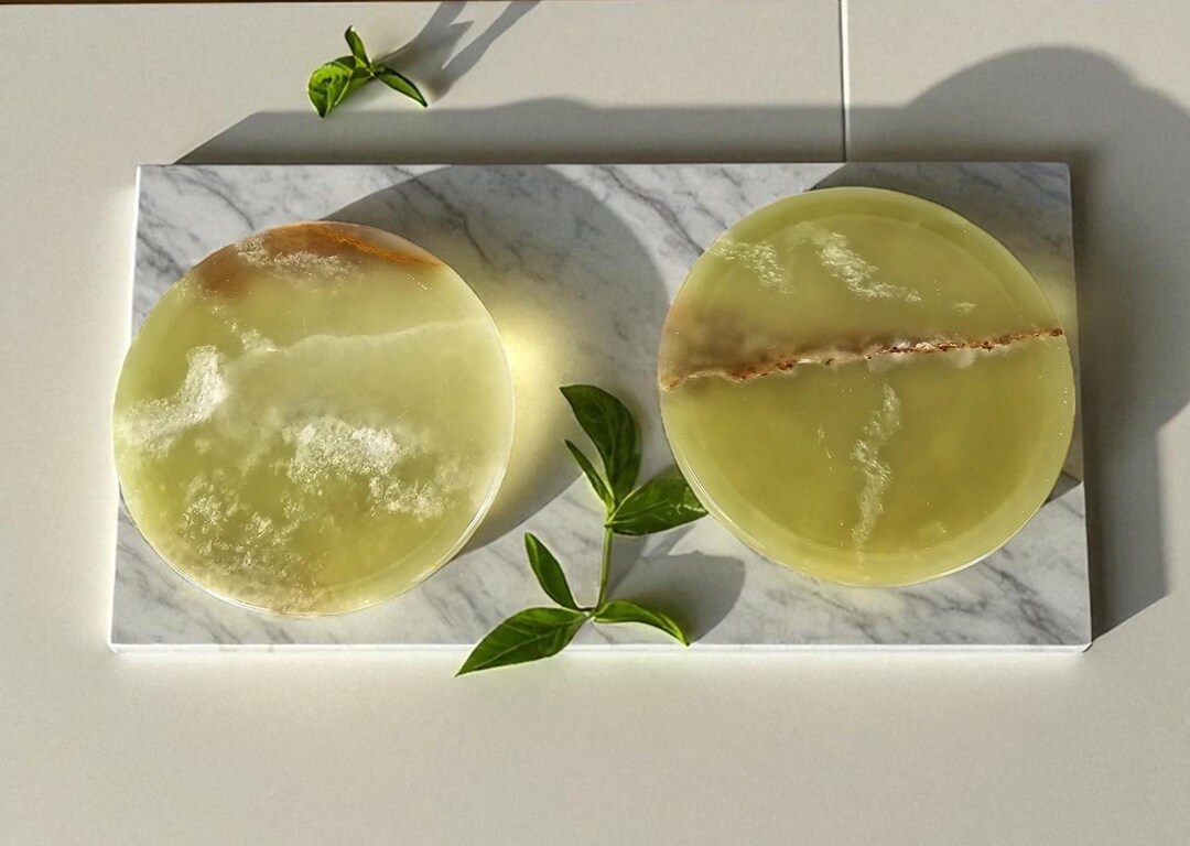 Handmade Marble Onyx Coasters: Natural Stone Tea Barware, Set of 2 - Etsy