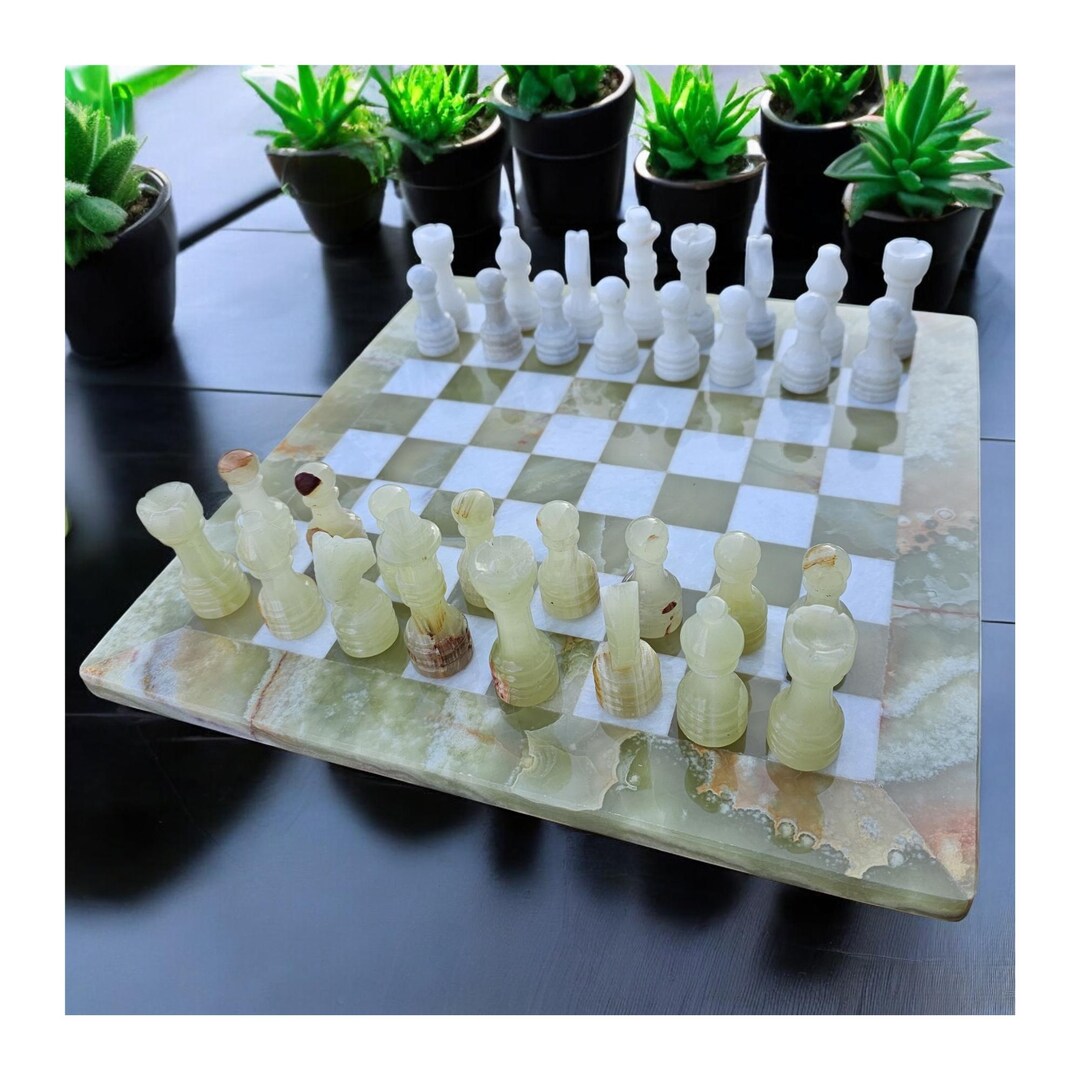 Green Onyx Chess Set With Storage, Handmade 12 in Chess Board & Chess ...