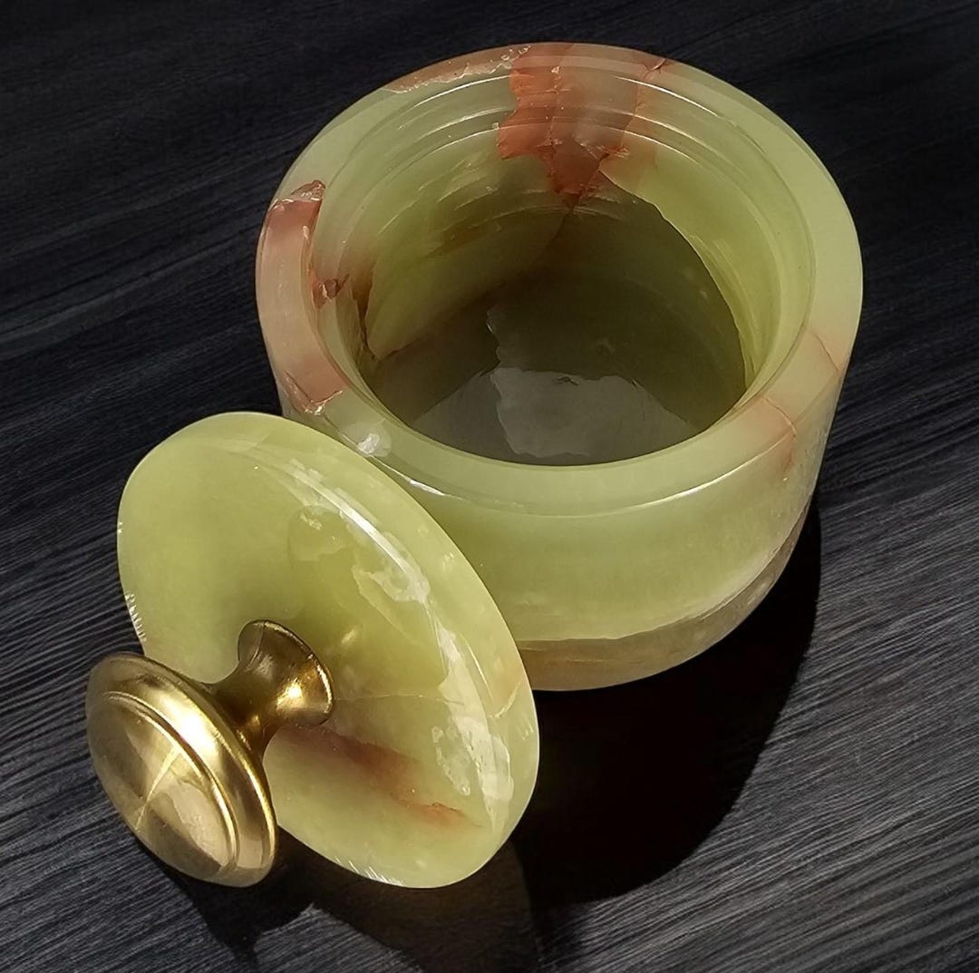 Onyx Green Salt Cellar With Gold Lid, Multipurpose Pinch Bowl, Kitchen ...