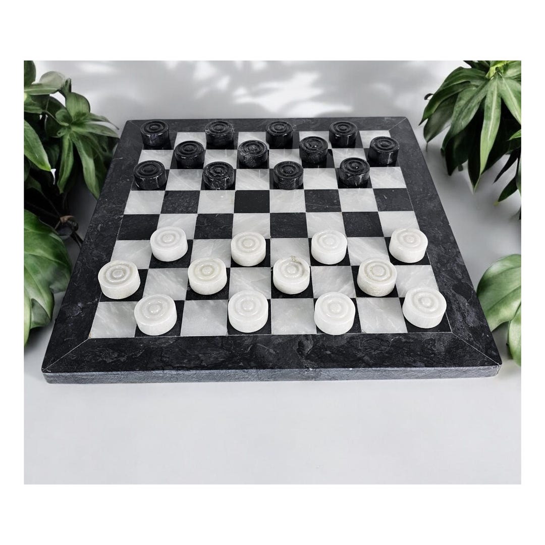 Marble Checkers Set, Black & White Checkers Board and Checkers Pieces ...