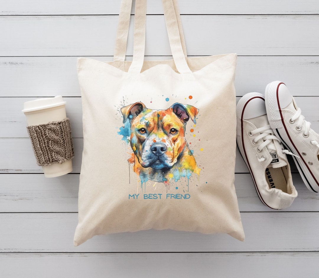 Pitbull Canvas Tote Bag, Dog Lovers Bag, Pitbull Mom Gift, Dog Toy Bag ...