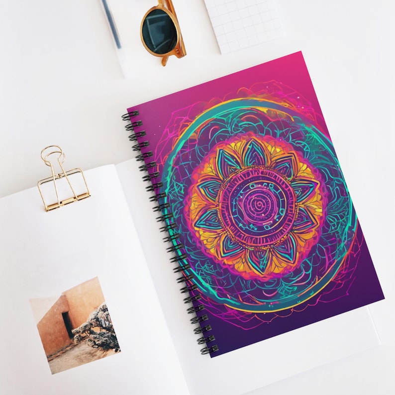 Neon Mandala Spiral Notebook - Ruled Line, Journal for Meditation, Yoga ...