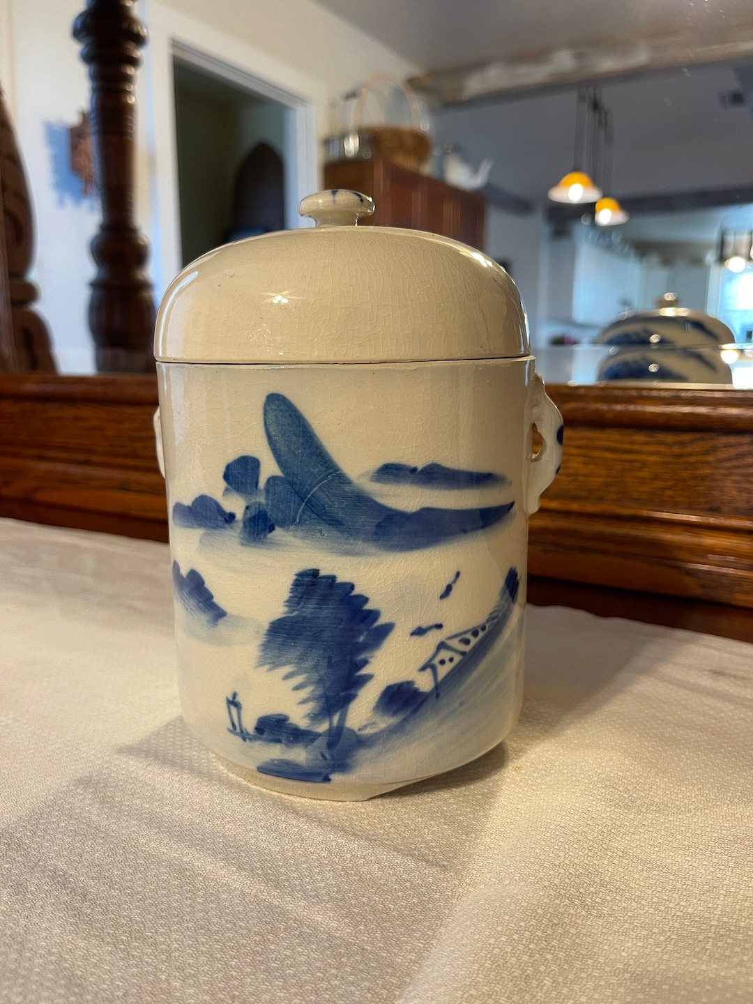 Vintage Blue and White Hand Painted Ceramic Canister With Lid - Etsy