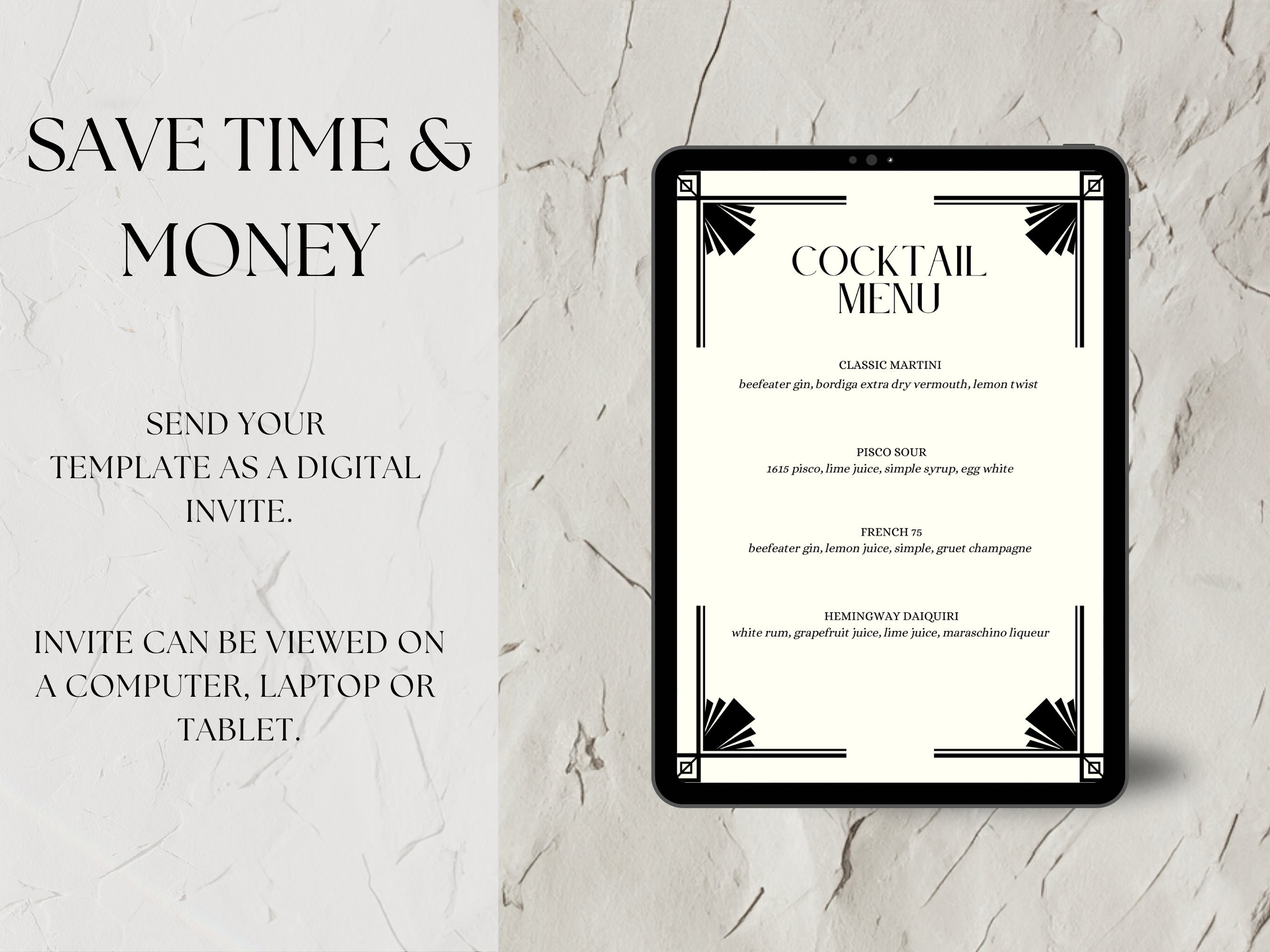 Great Gatsby Cocktail Menu Template, Roaring 20s, Customizable ...