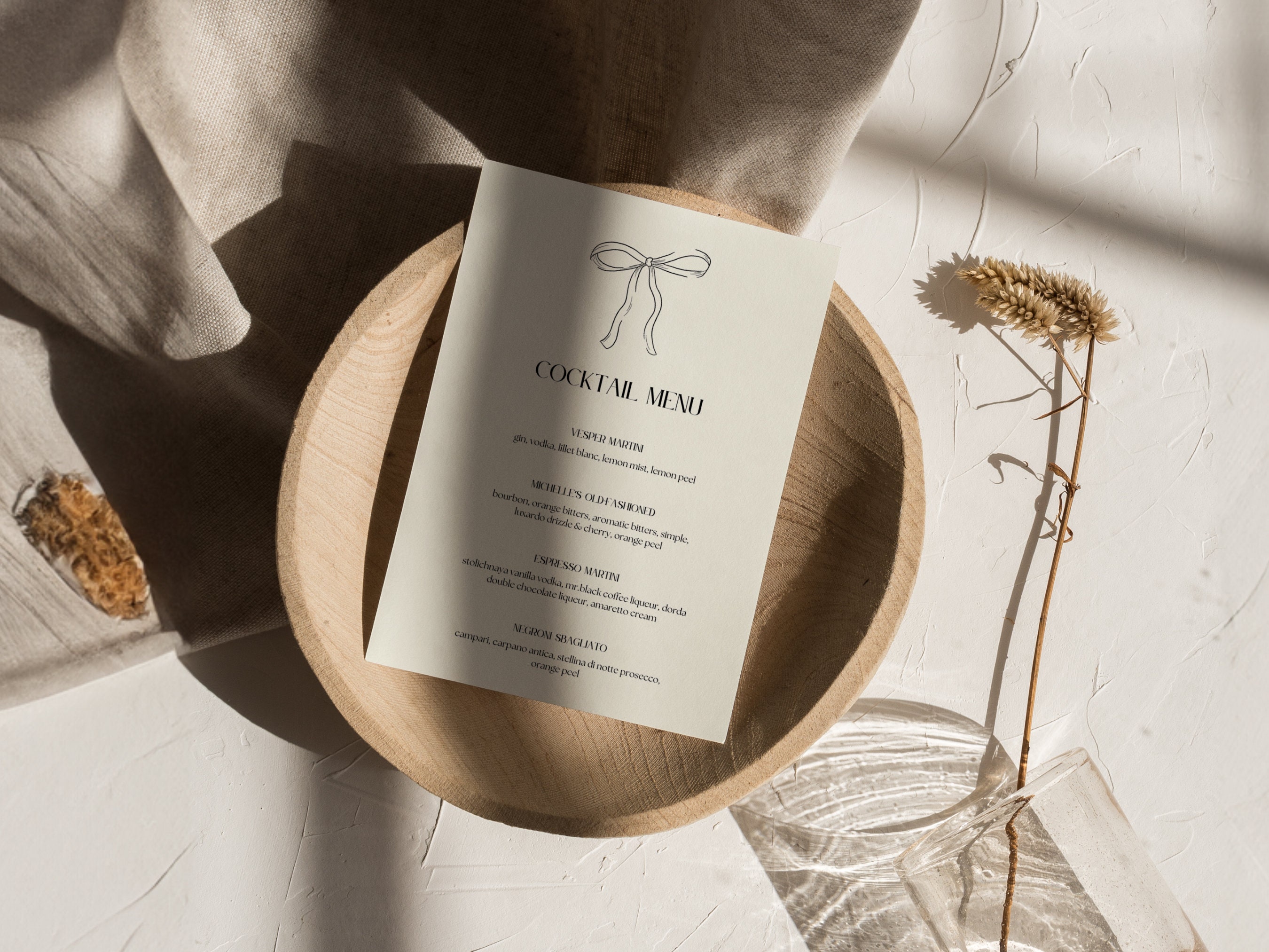 Bow Cocktail Menu Template, Bow Template, DIY Bow Menu, Customizable ...