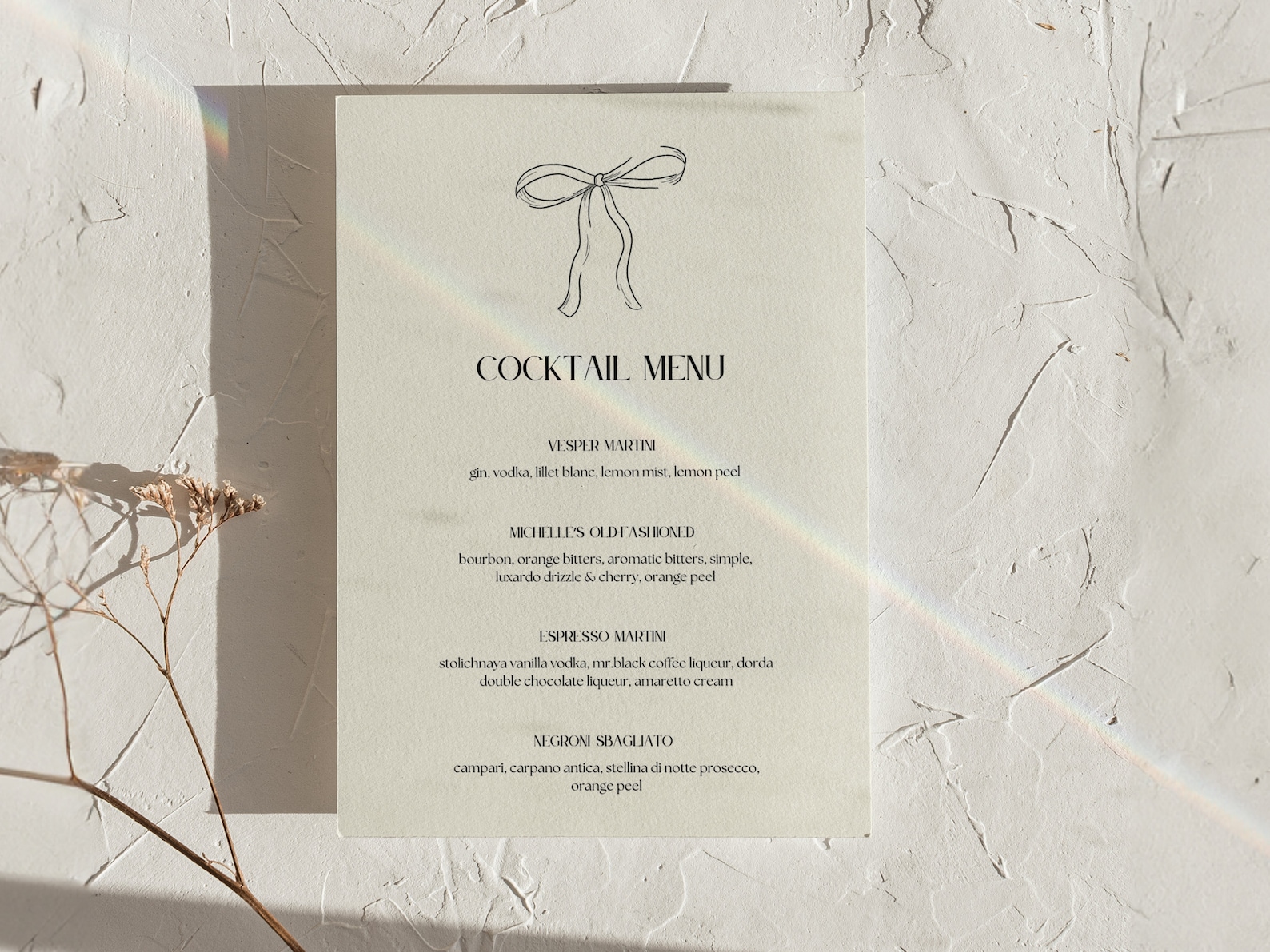 Bow Cocktail Menu Template, Bow Template, DIY Bow Menu, Customizable ...