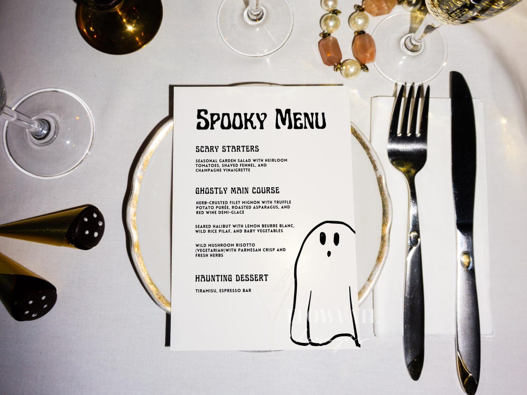 Halloween Menu Template, Hand Drawn Ghost Dinner Menu, Editable in ...