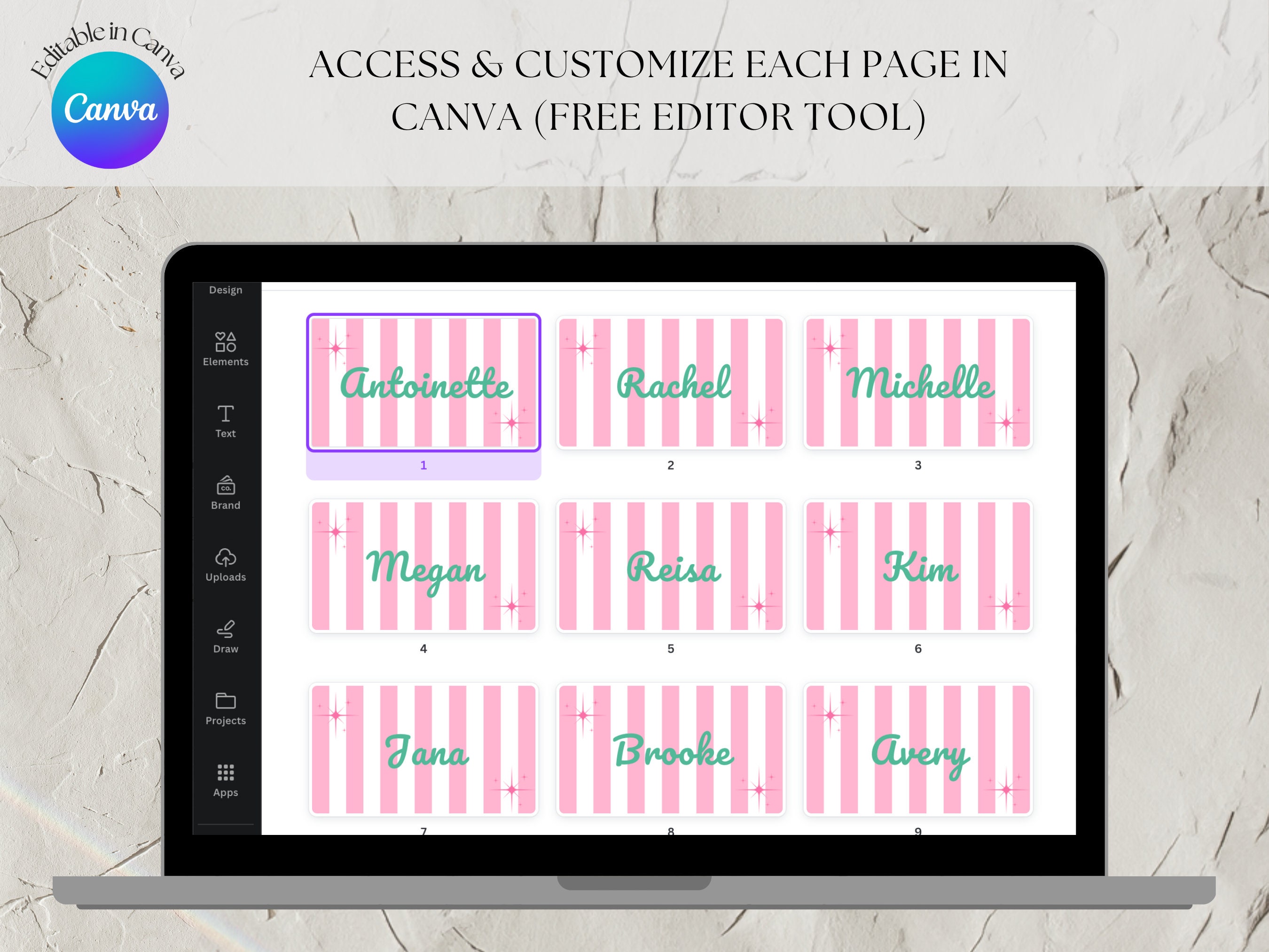 Bachelorette Name Cards, Palm Springs Theme, Retro, Editable Template ...