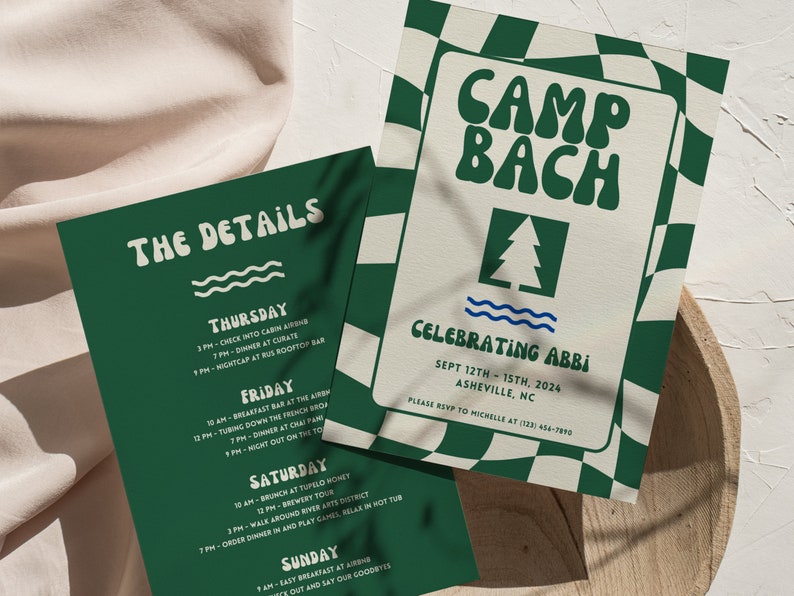 Camp Bachelorette Invite & Itinerary Template: Parent Trap Theme (5x7 ...
