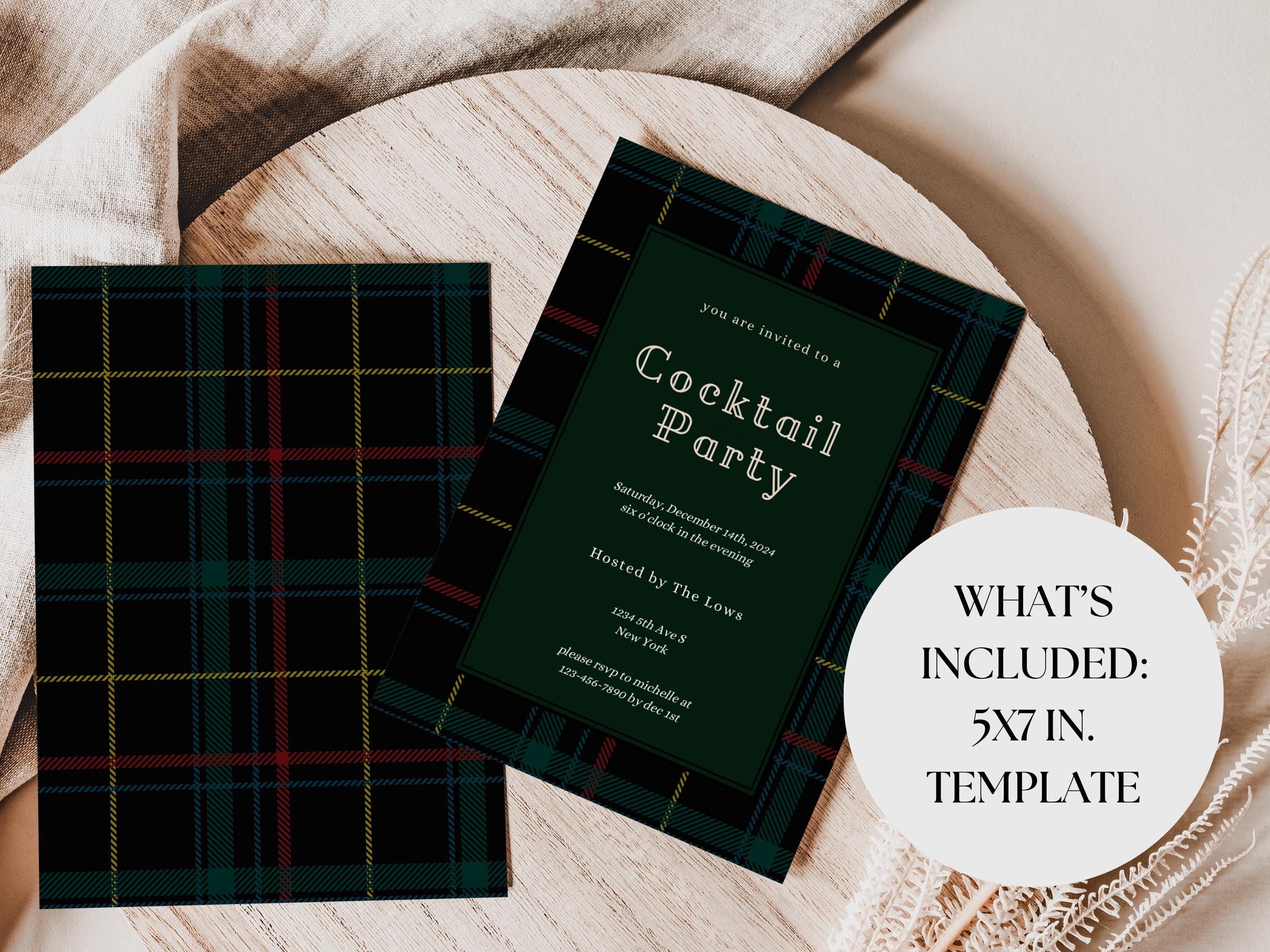 Plaid Cocktail Party Invitation Template: Elegant Martini Design ...