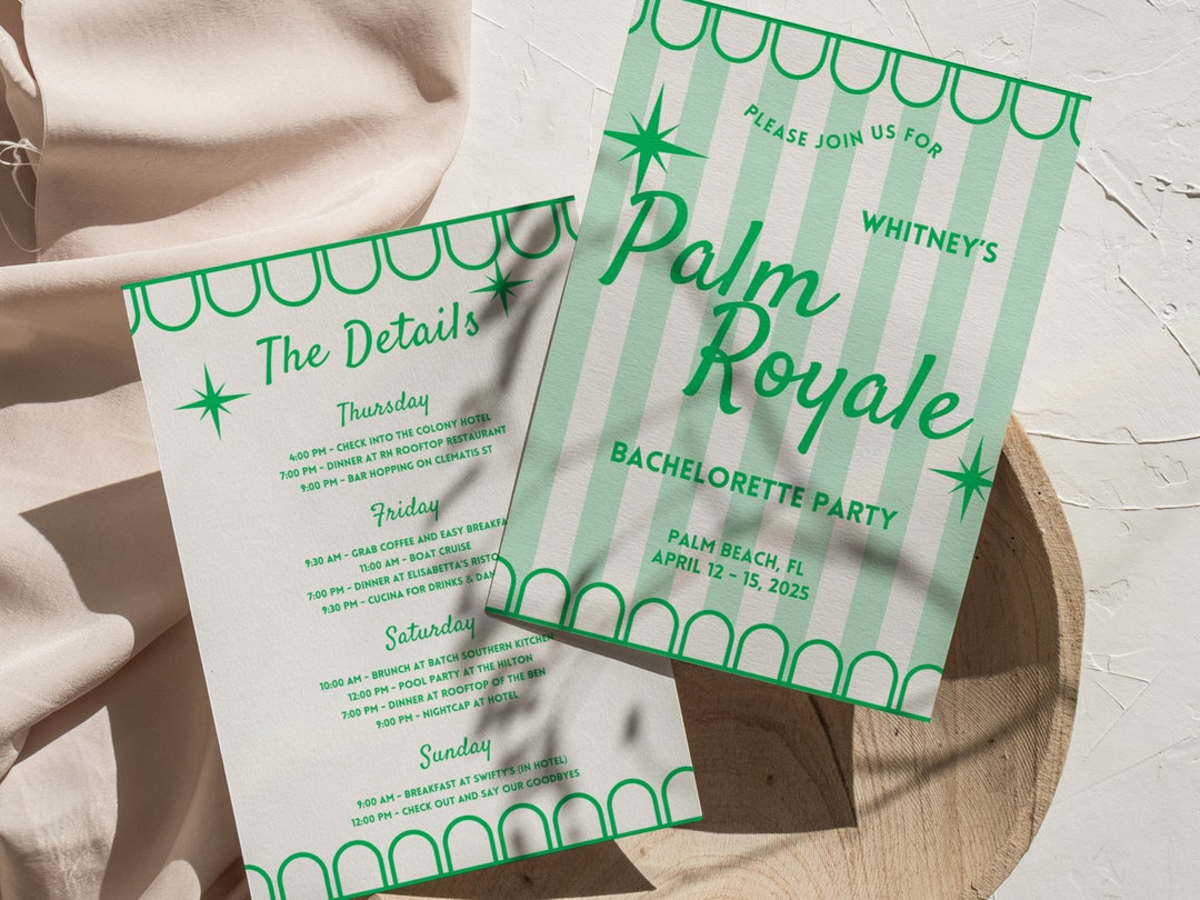 Palm Royale Bachelorette Party Invite: Retro 70s Itinerary (digital ...