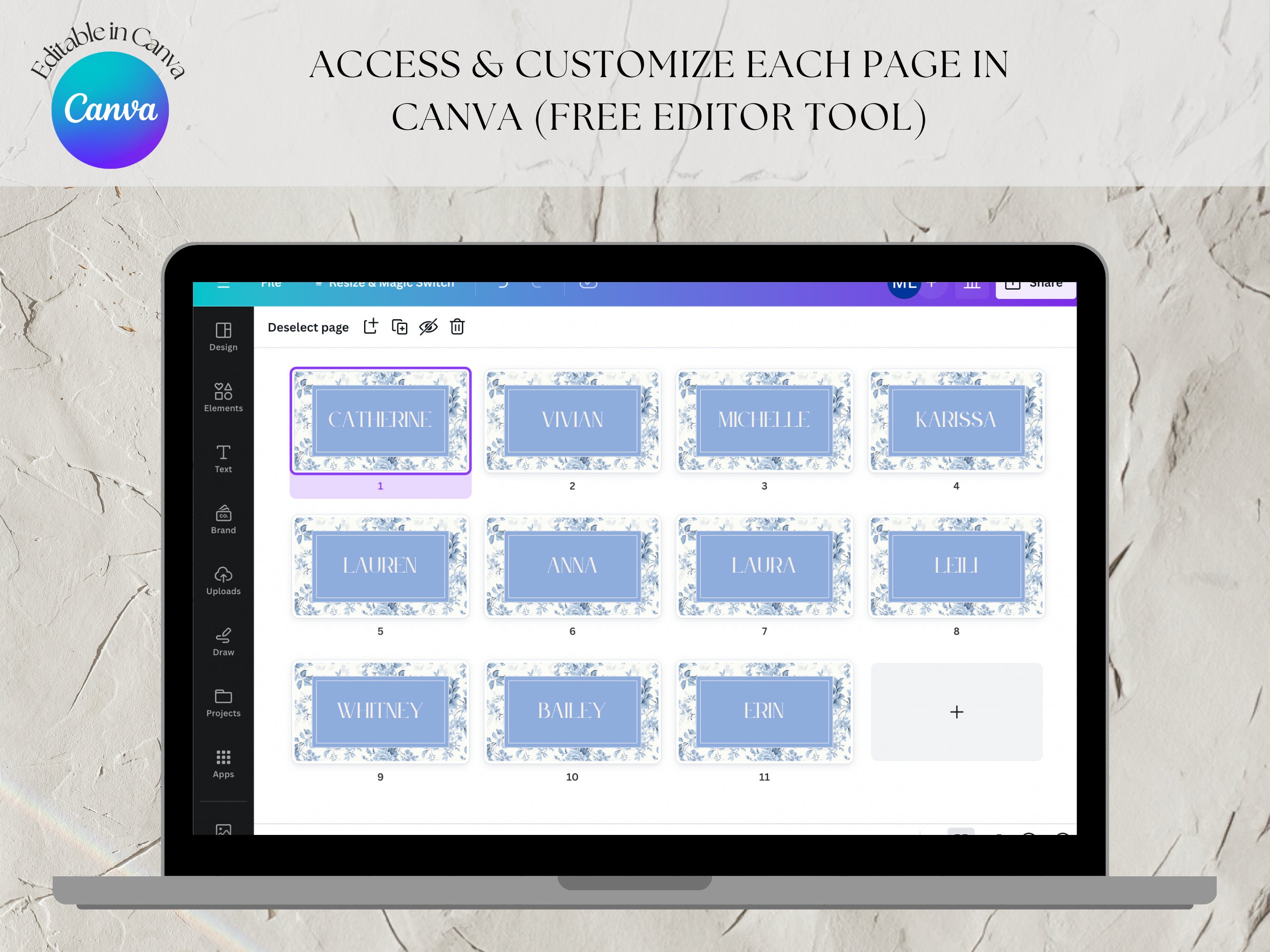 Bachelorette Name Cards, Coastal Elegant, Editable Template, Charleston ...