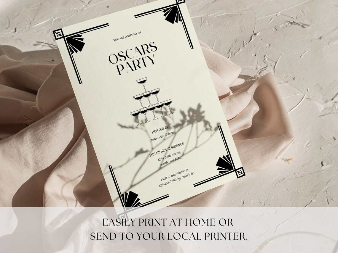 Oscar Party Invite Template, Great Gatsby Theme Party Template ...