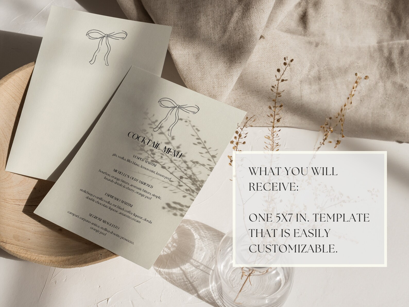 Bow Cocktail Menu Template: Girly Party, Customizable (digital Download ...