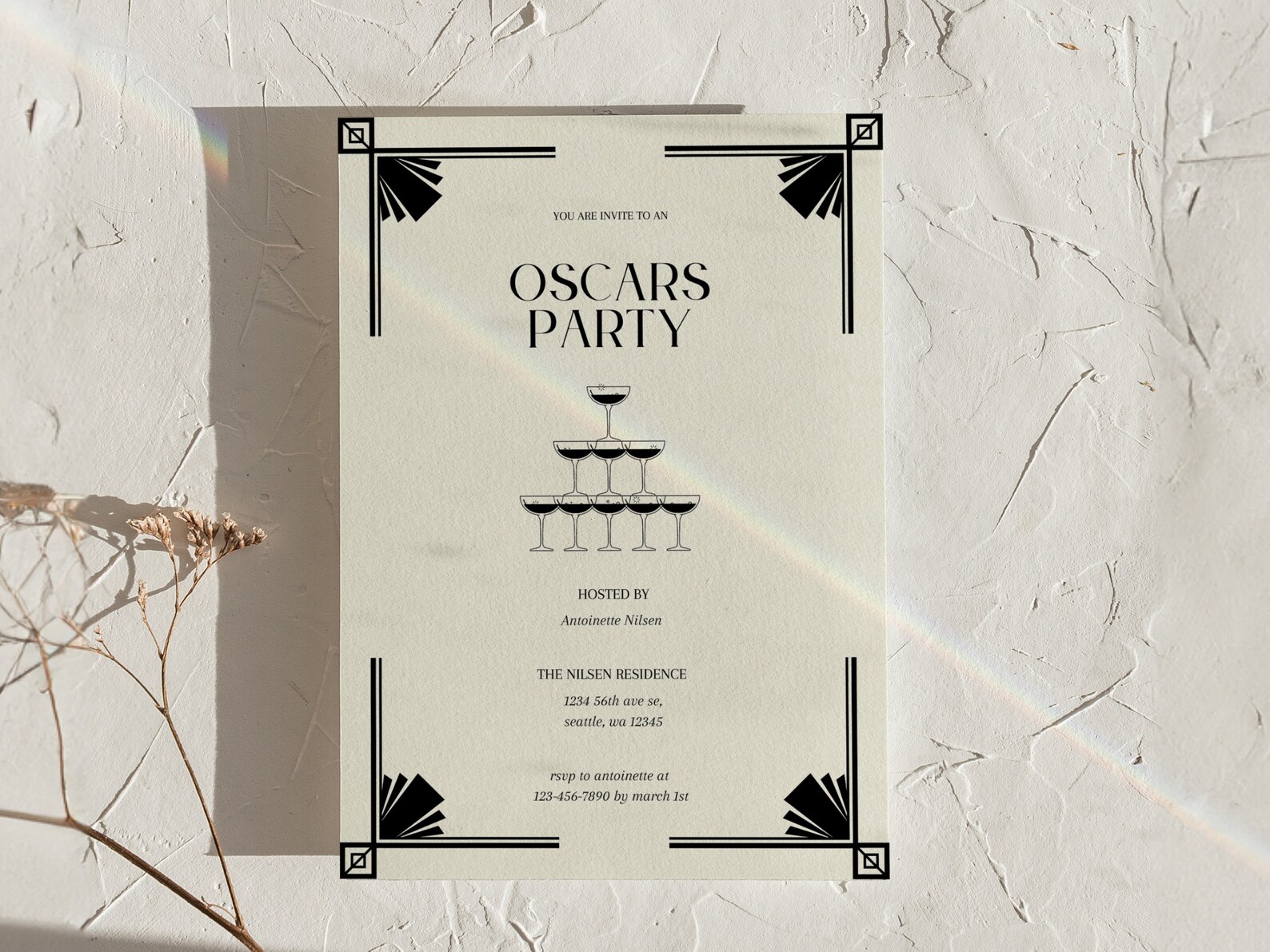 Oscar Party Invite Template, Great Gatsby Theme Party Template ...