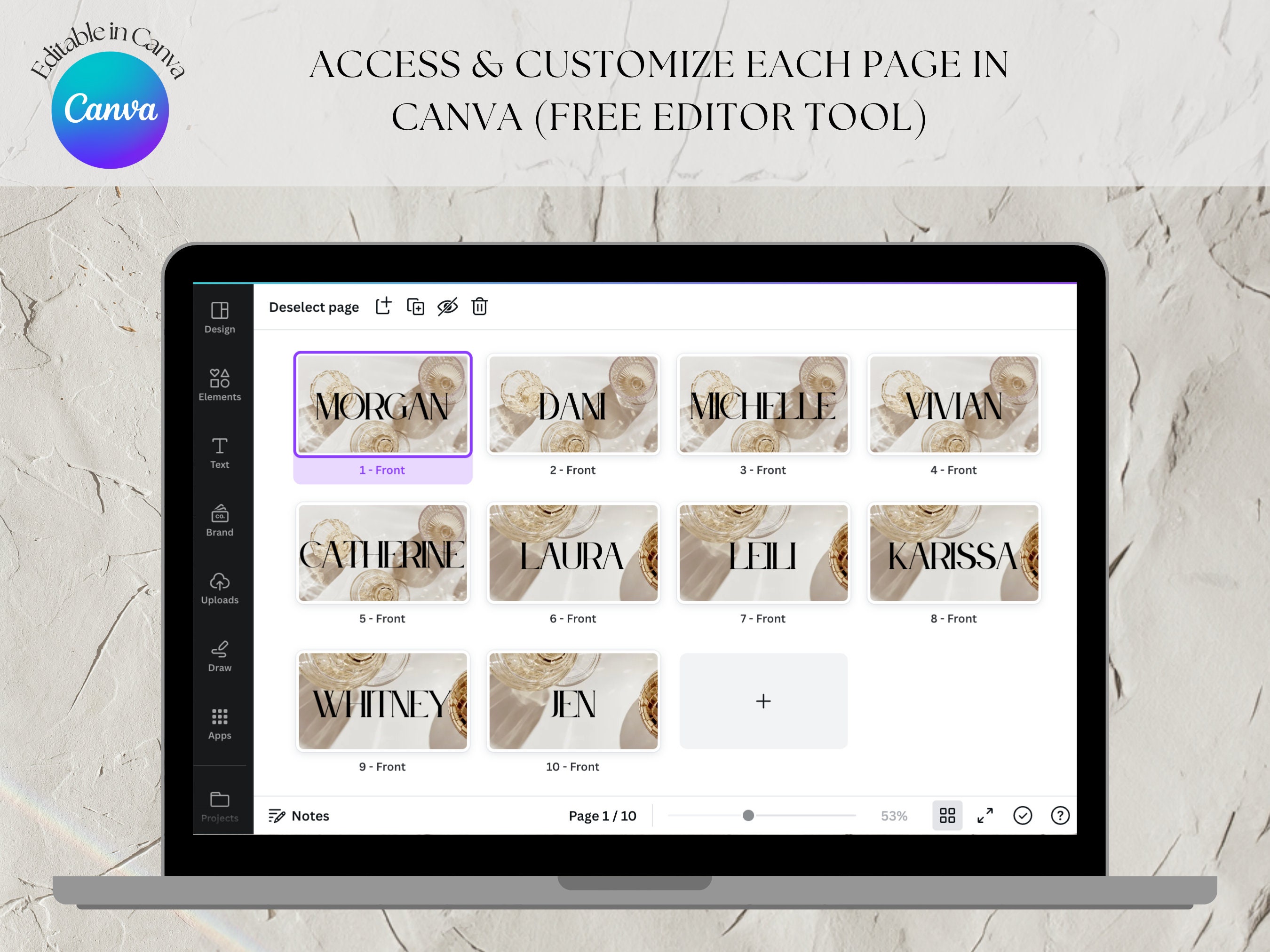 Elegant Name Cards, Bachelorette Party Name Cards, Editable Template ...